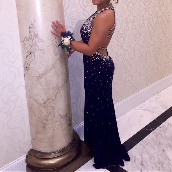 Jovani | Dresses | Sale Jovani Navy Blue Prom Dress Rhinestones | Poshmark